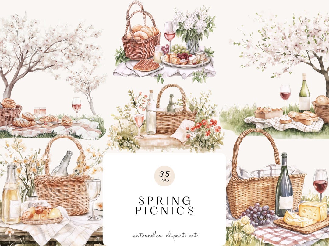 Watercolor Picnic Clipart – Cozy Outdoor Scene Set, Digital Download - Etsy