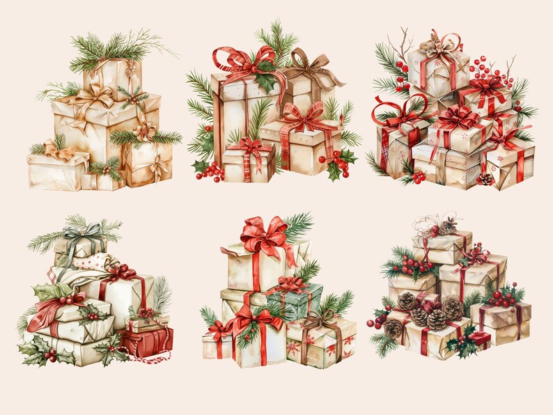 Watercolor Christmas Gift Box Clipart – Festive Holiday Presents PNG ...