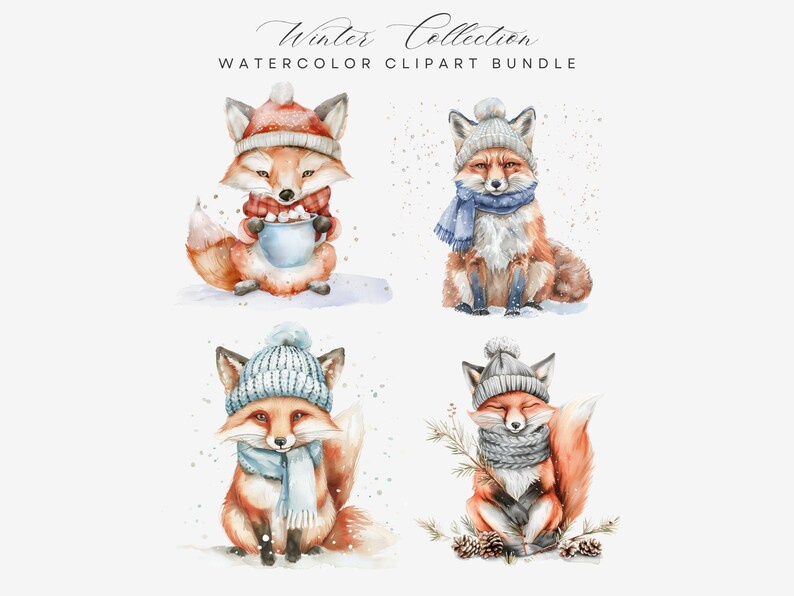 Watercolor Winter Fox Clipart – Woodland Animal Art, Cozy Forest ...