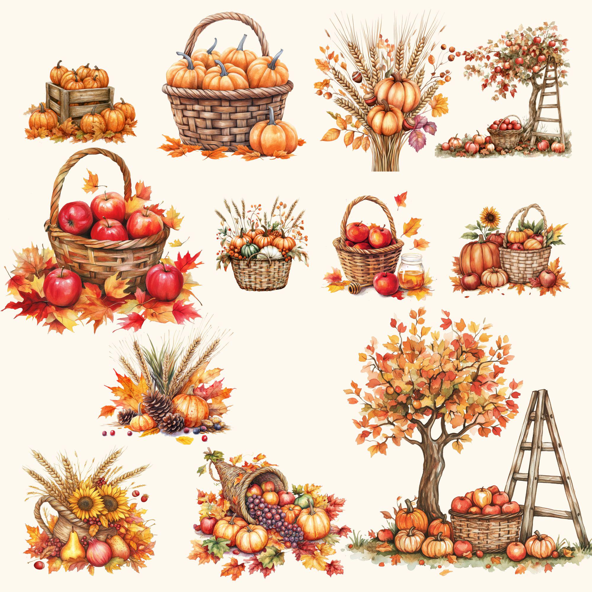 Watercolor Cozy Autumn Clipart – Sunflower Pumpkin Bouquet PNG, Fall ...