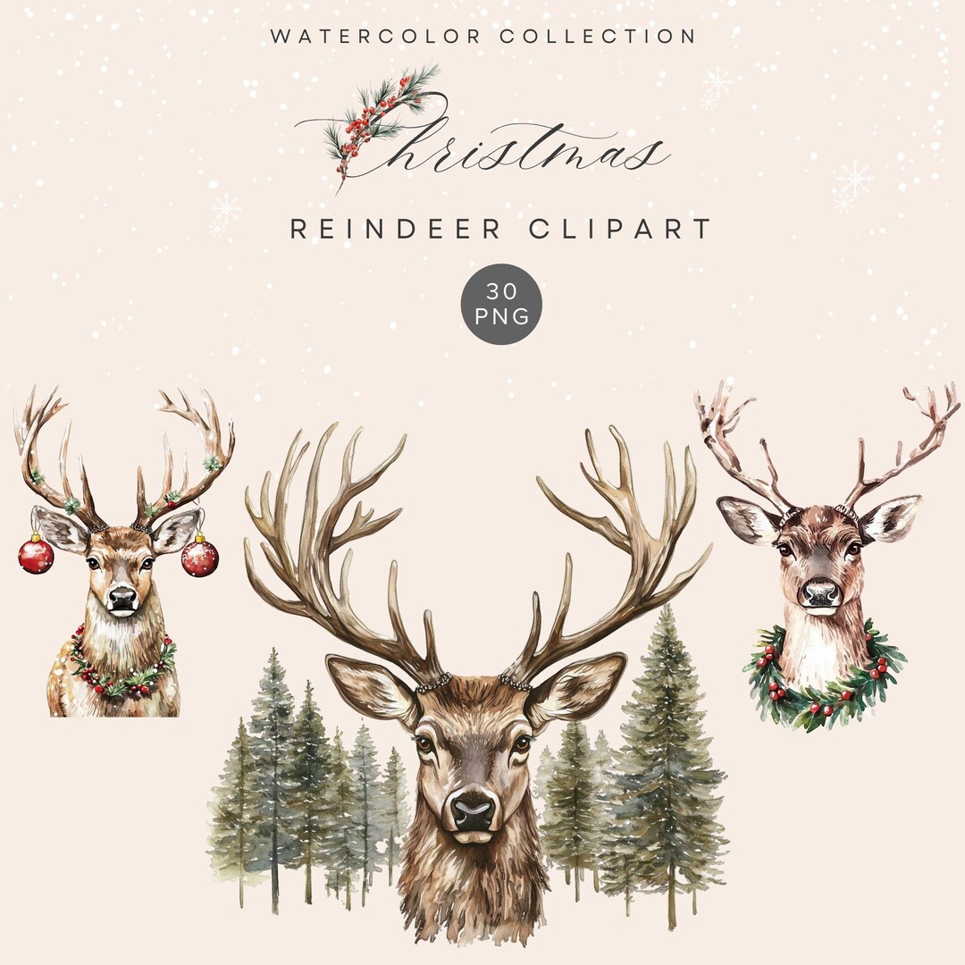 Watercolor Christmas Reindeer Clipart, Festive Christmas Reindeer Png ...