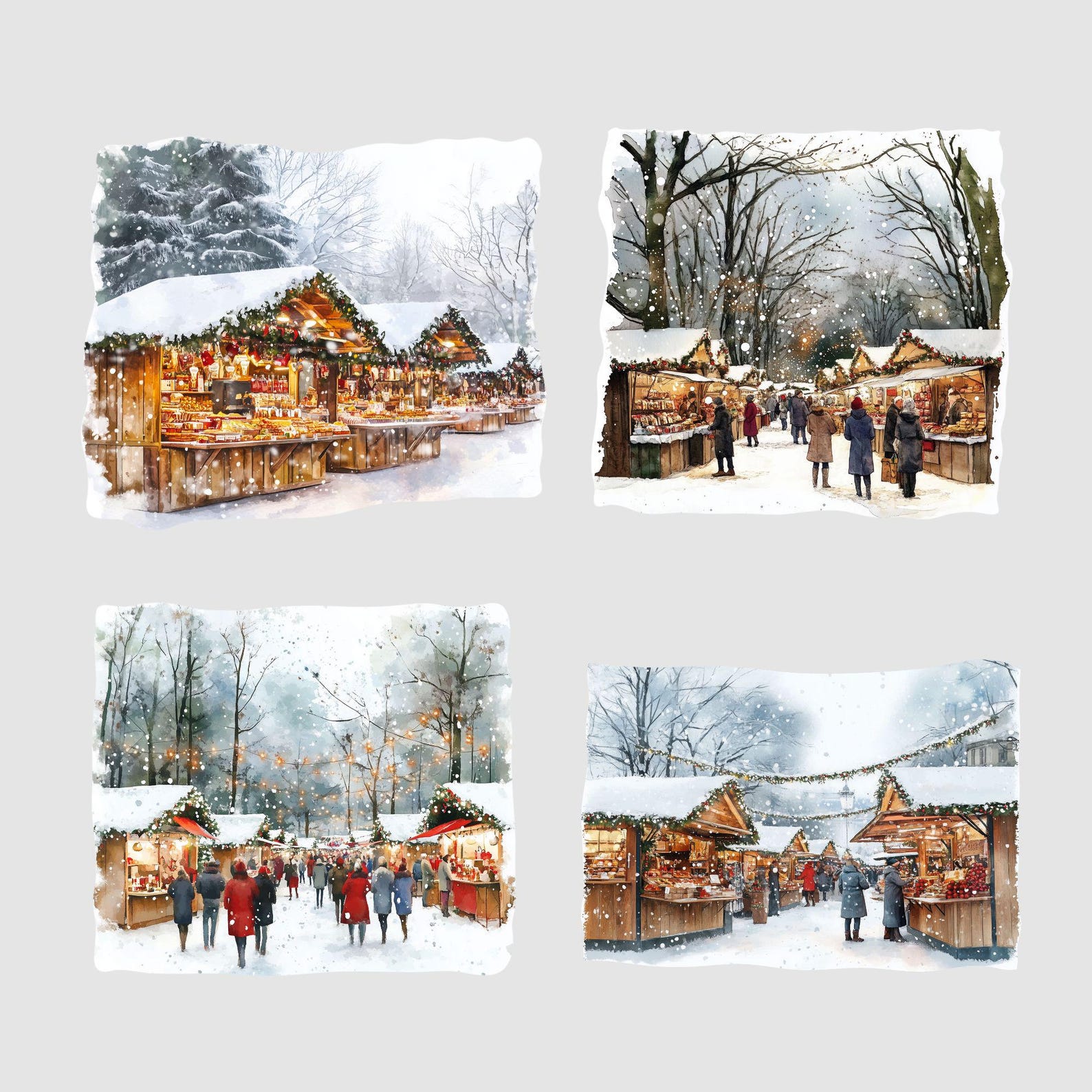 Watercolor Winter Village Clipart, Winter Scenery Landscape Clipart ...