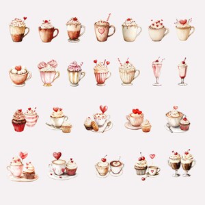 Watercolor Valentine Goodies Clipart – Love Sweets, Cake & Coffee Art ...
