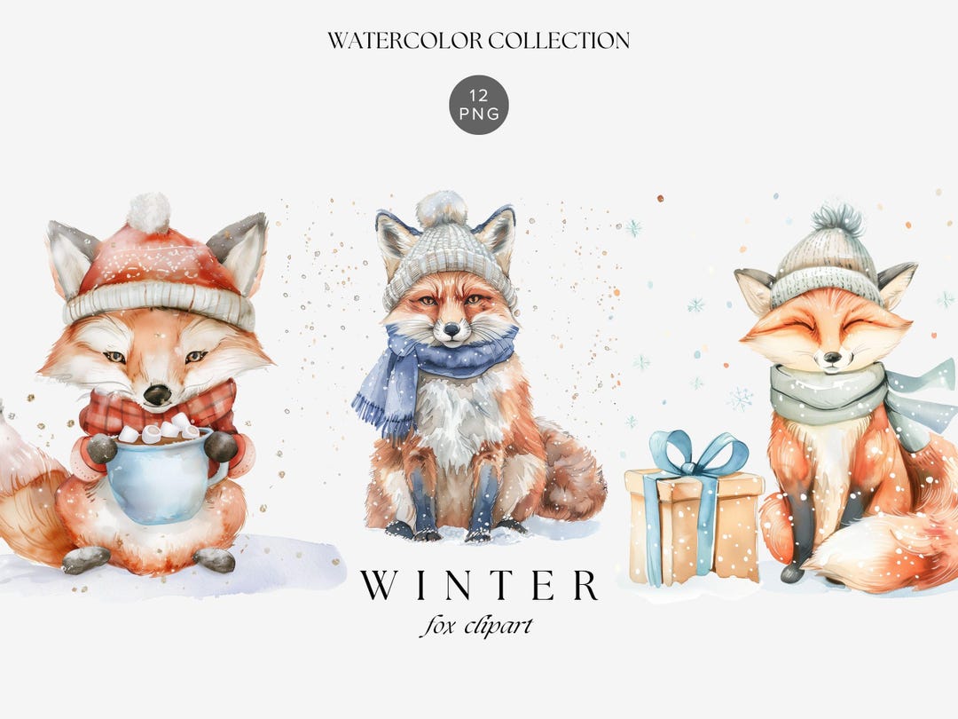 Watercolor Winter Fox Clipart – Woodland Animal Art, Cozy Forest ...