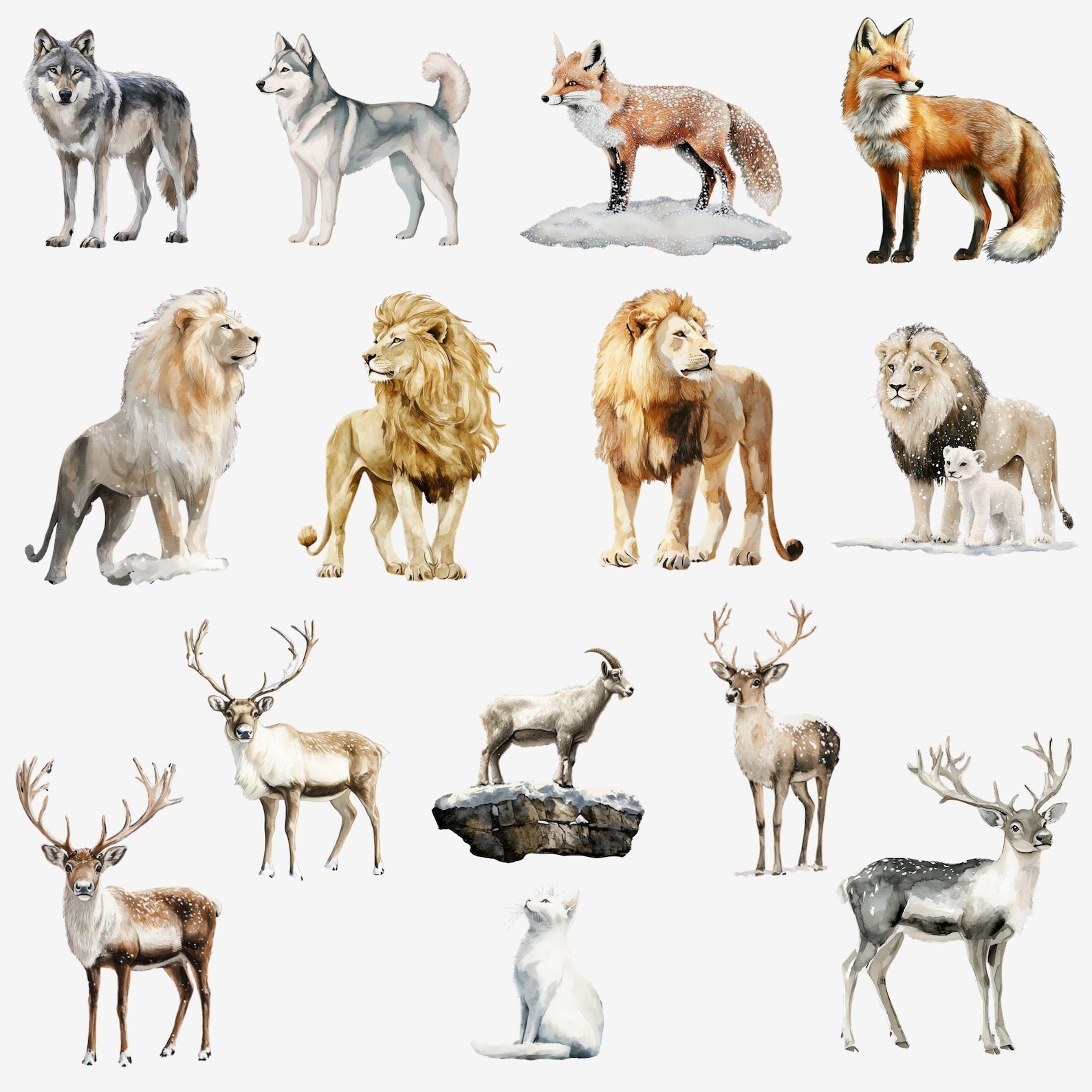 Watercolor Winter Animals Clipart, Arctic Wildlife Animals Clipart ...