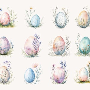 Watercolor Floral Easter Eggs Clipart – Spring Nest Art, Digital ...