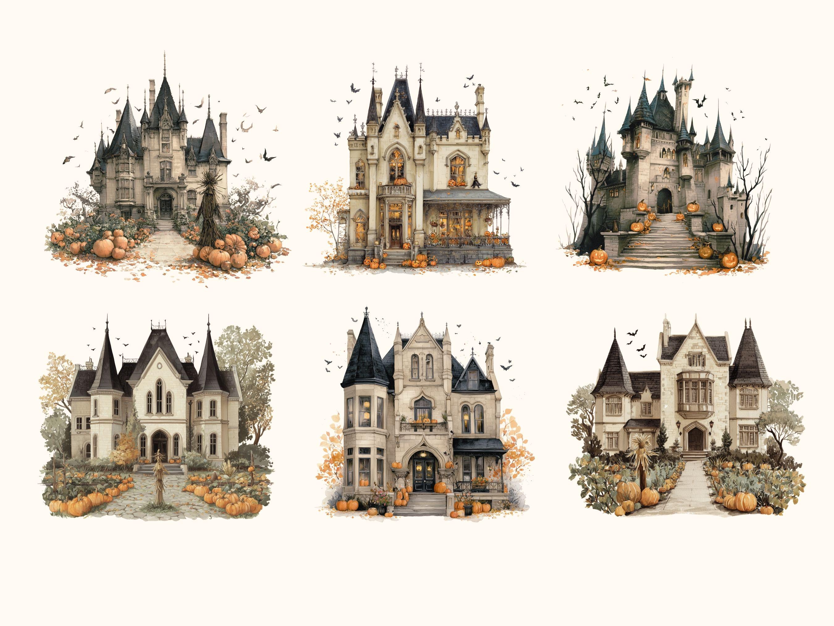 Watercolor Haunted House Clipart – Spooky Door & Witch Home Art ...
