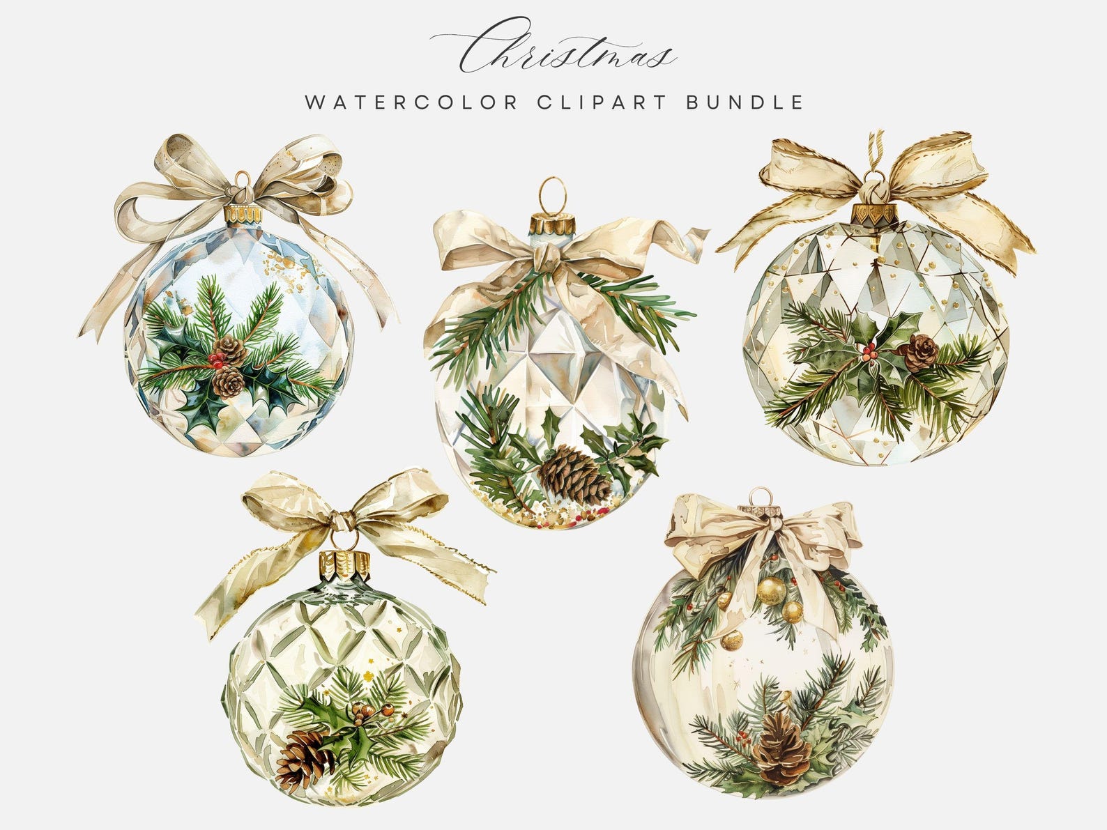 Watercolor Christmas Ornament Clipart – Classic Holiday Bauble PNG ...