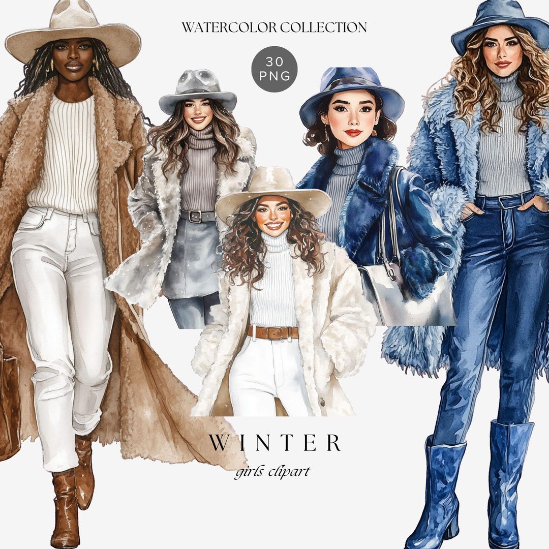 Watercolor Winter Girls Clipart, Fashion Girl Clipart, Watercolor ...