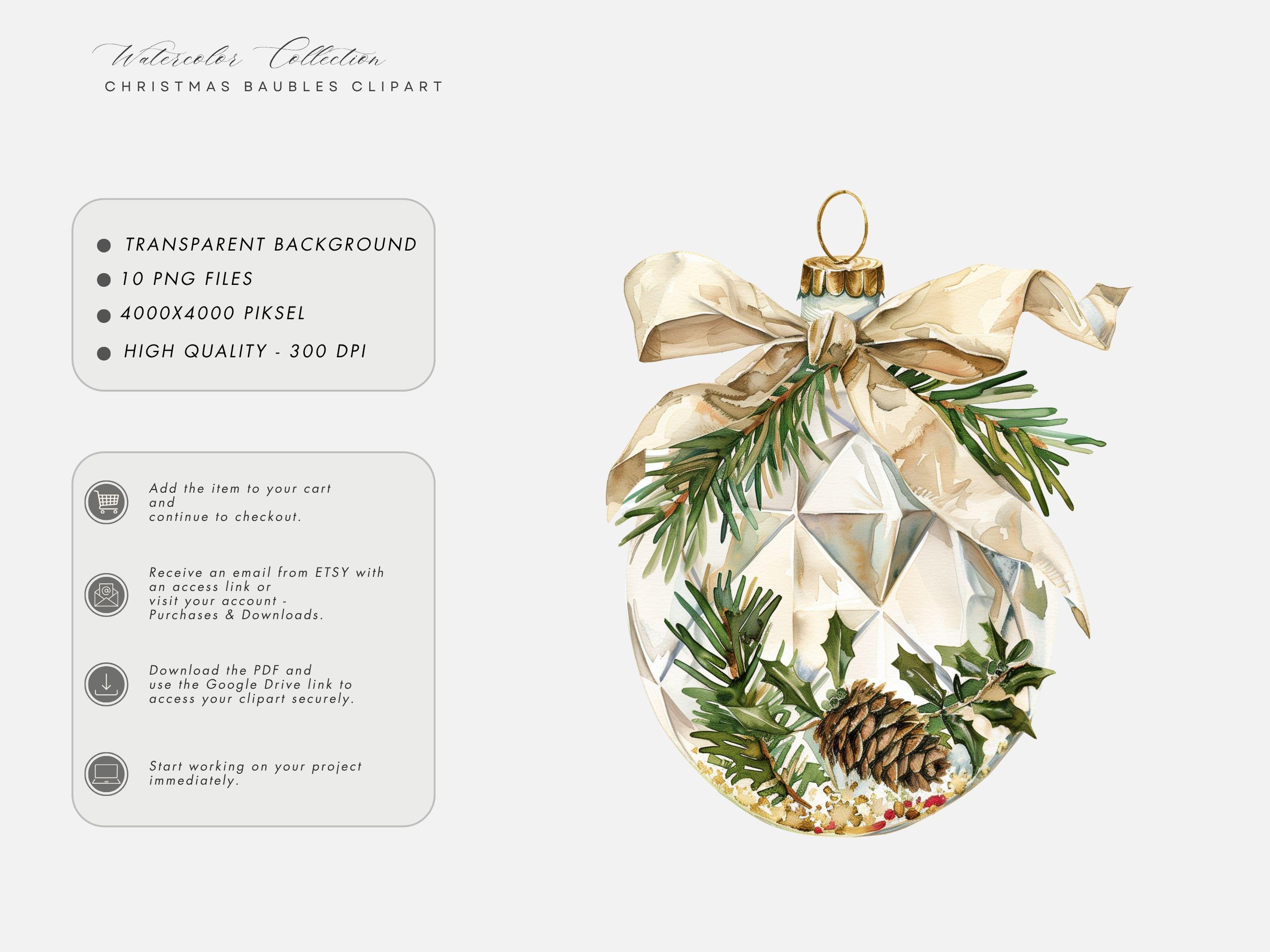 Watercolor Christmas Ornament Clipart – Classic Holiday Bauble PNG ...