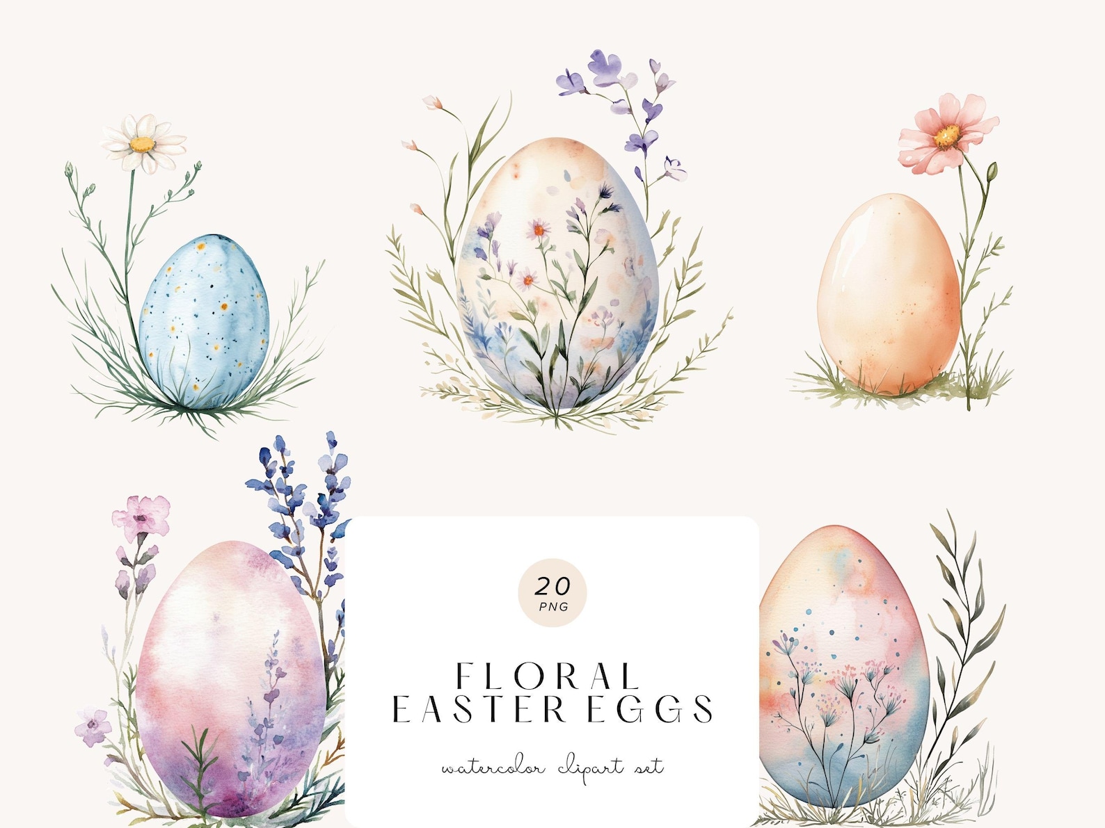 Watercolor Floral Easter Eggs Clipart – Spring Nest Art, Digital ...