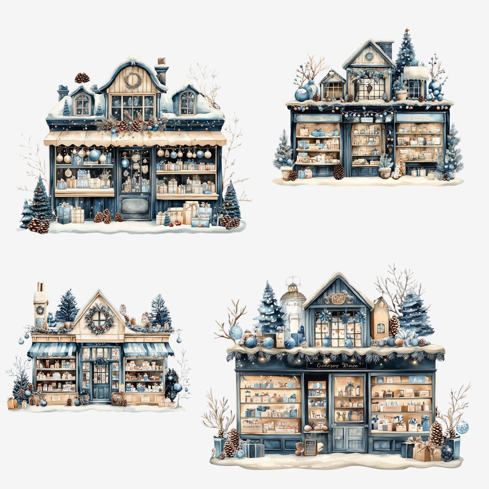 Watercolor Winter Shop Clipart, Winter Decor Storefront Window, Winter ...