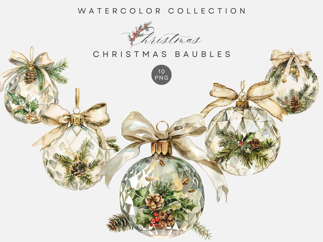 Watercolor Christmas Ornament Clipart – Classic Holiday Bauble PNG ...