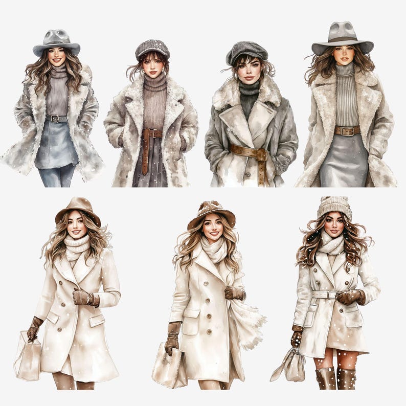 Watercolor Winter Girls Clipart, Fashion Girl Clipart, Watercolor ...
