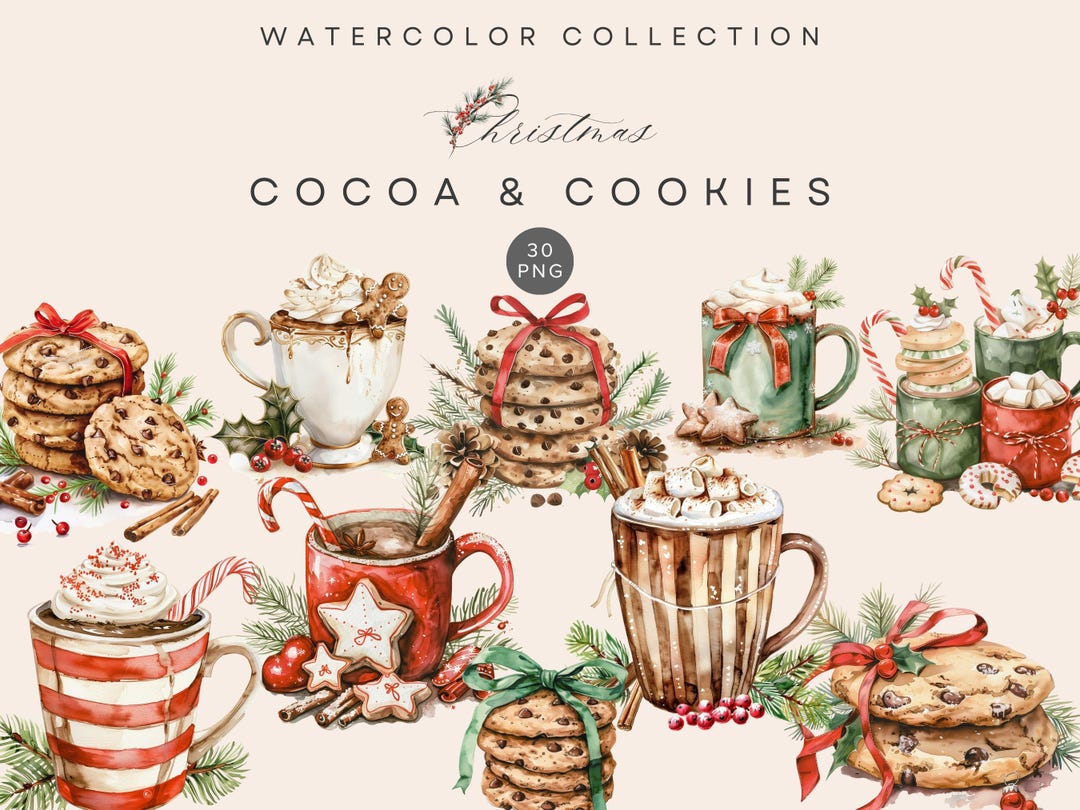 Watercolor Christmas Cocoa & Cookies Clipart – Festive Holiday Treats ...