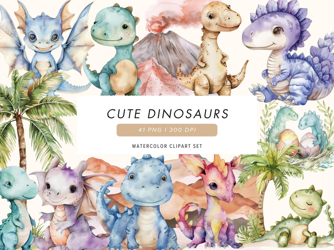 Watercolor Dinosaur Clipart Set, Baby Dino PNG Bundle (digital Download ...