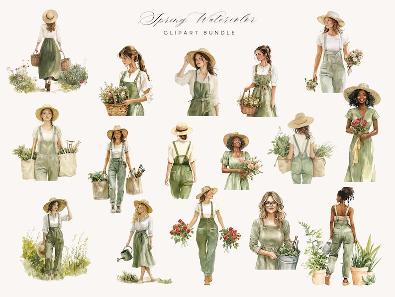 Watercolor Gardening Clipart – Tools & Plants Set, Digital Download - Etsy