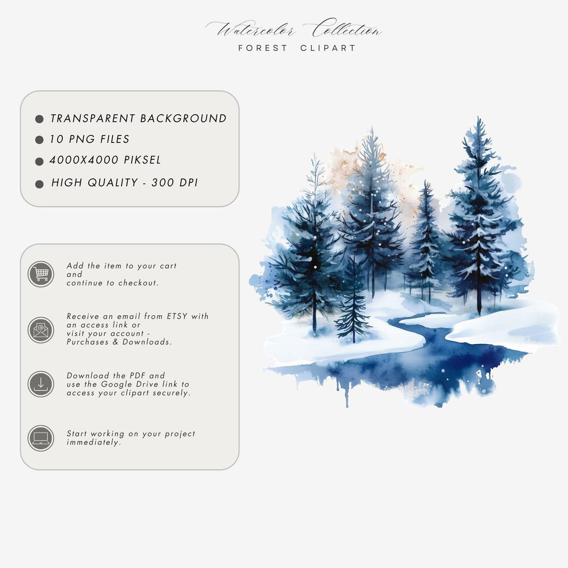Watercolor Winter Forest Clipart, Winter Woodland Scene Png, Winter ...
