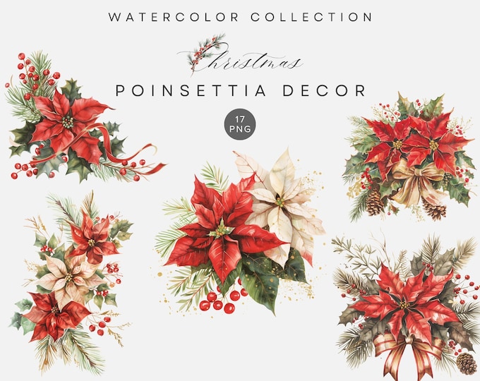 10 PNG Christmas Poinsettia Decor, High-quality Digital Download ...