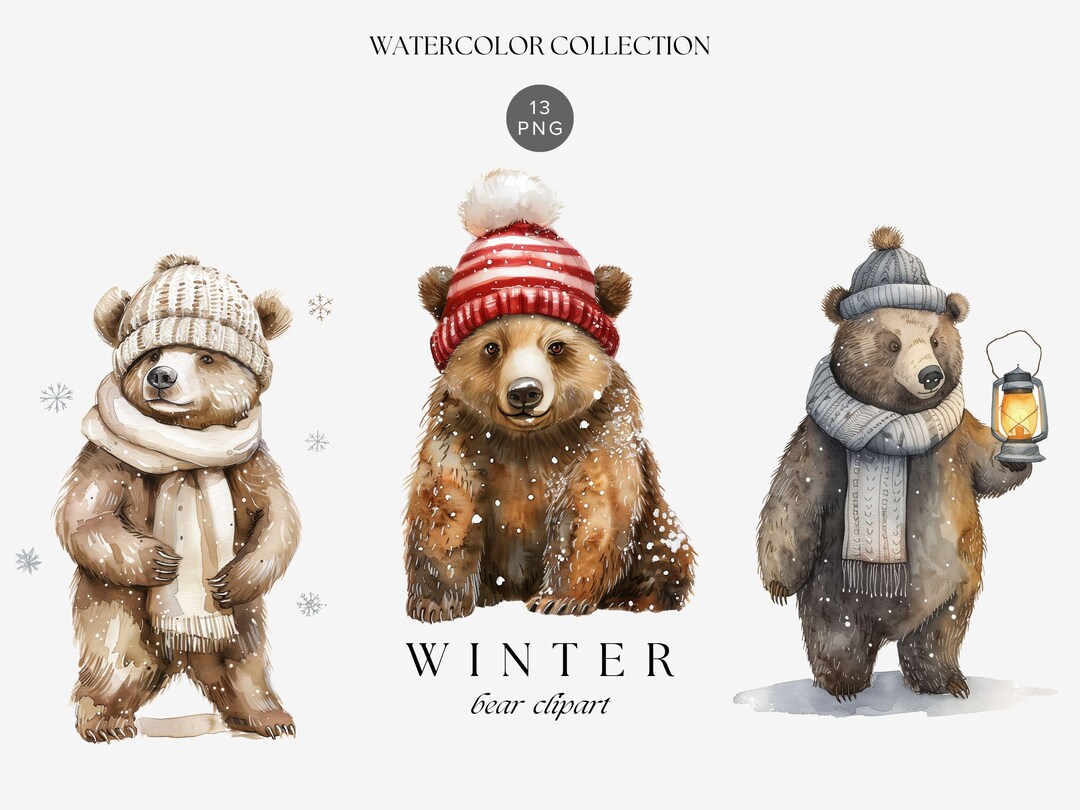 Watercolor Winter Bear Clipart – Woodland Animal Art, Snowy Forest ...