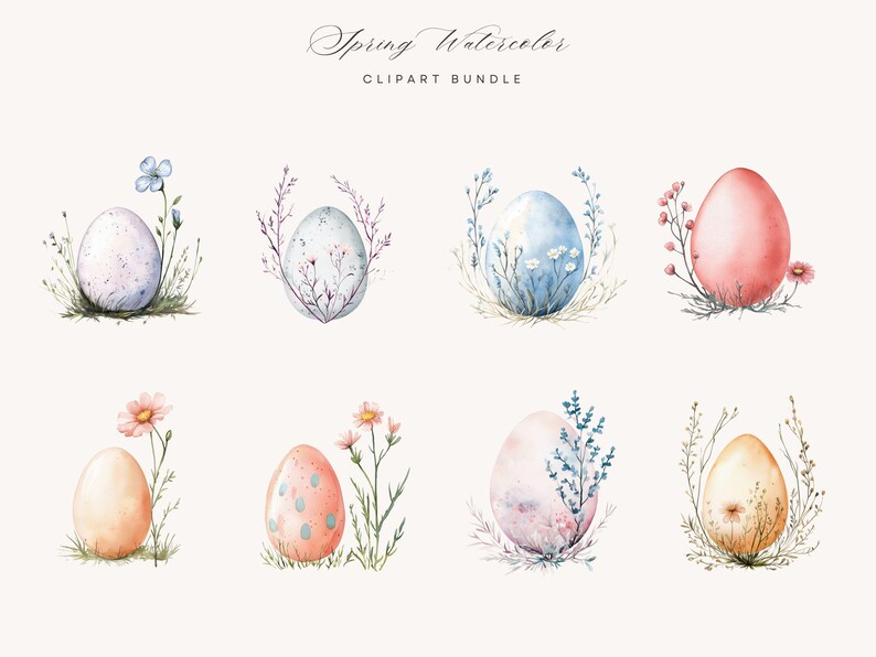 Watercolor Floral Easter Eggs Clipart – Spring Nest Art, Digital ...