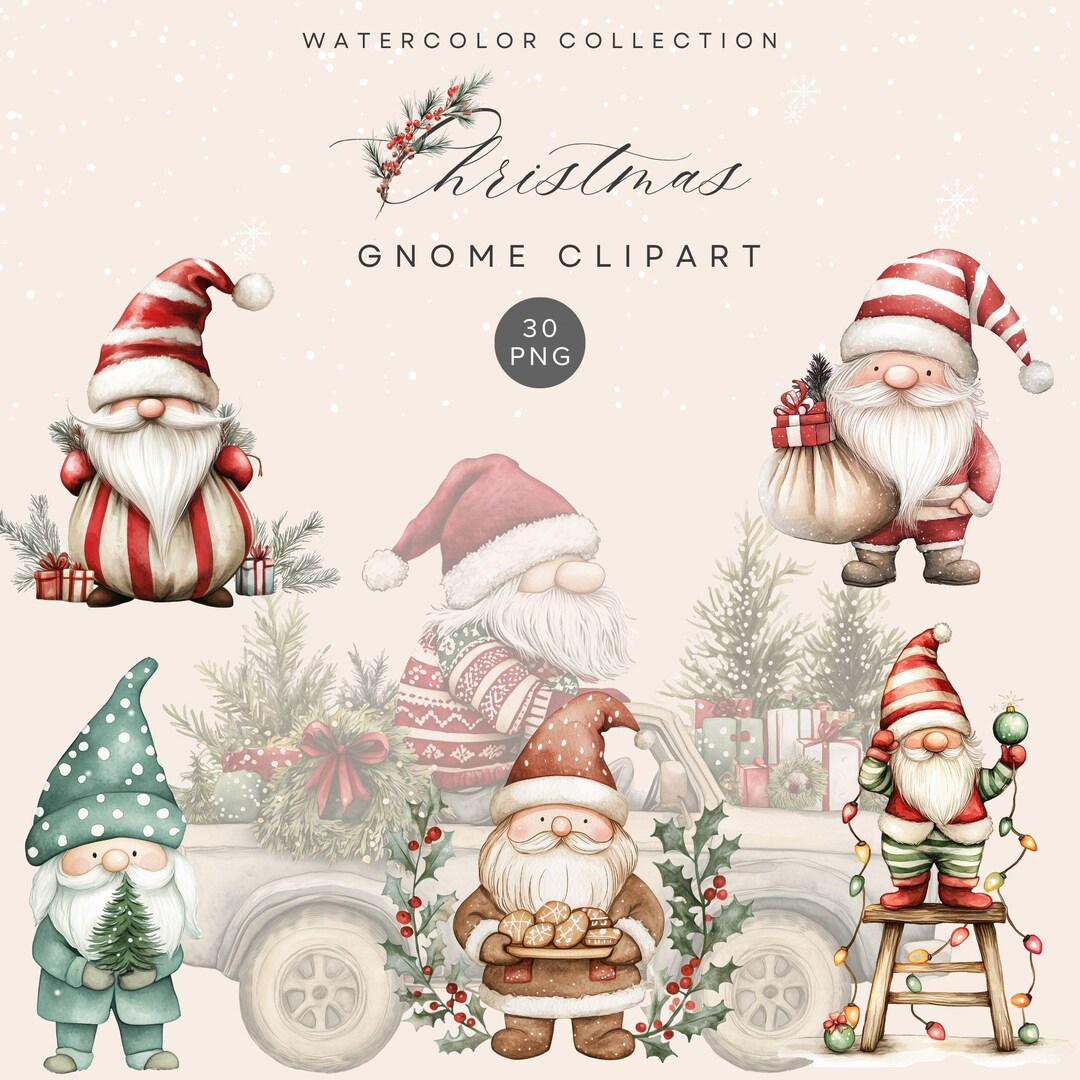 Watercolor Christmas Gnome Clipart, Cute Holiday Gnomes Png, Winter ...