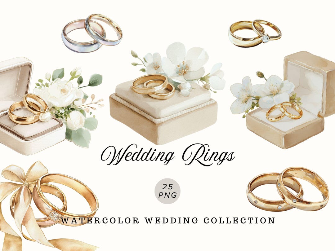 Watercolor Wedding Rings Clipart, Gold Ring Illustration (digital ...