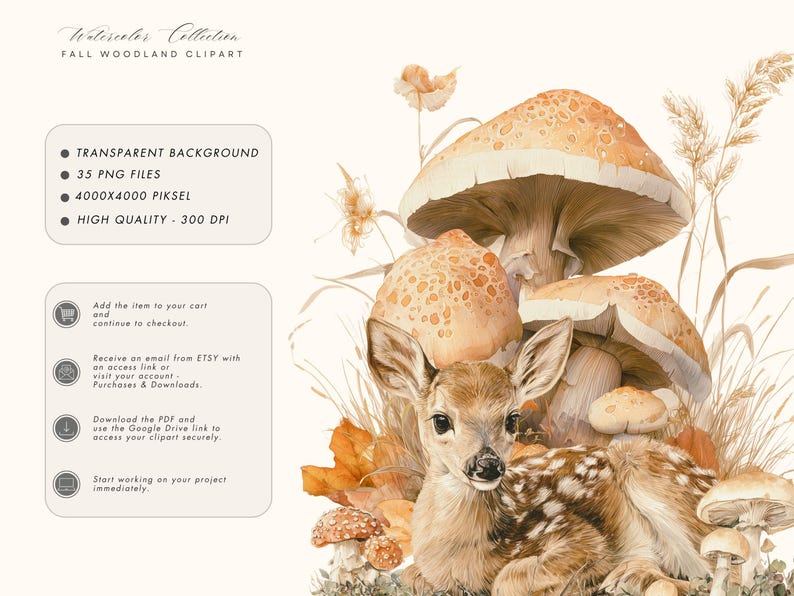 Watercolor Woodland Clipart – Fall Forest Baby Animals PNG, Autumn Art ...