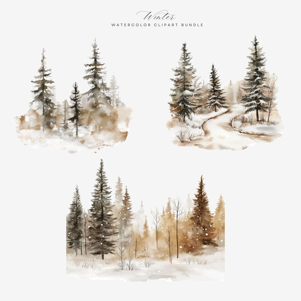 Watercolor Winter Forest Clipart, Winter Woodland Scene Png, Winter ...