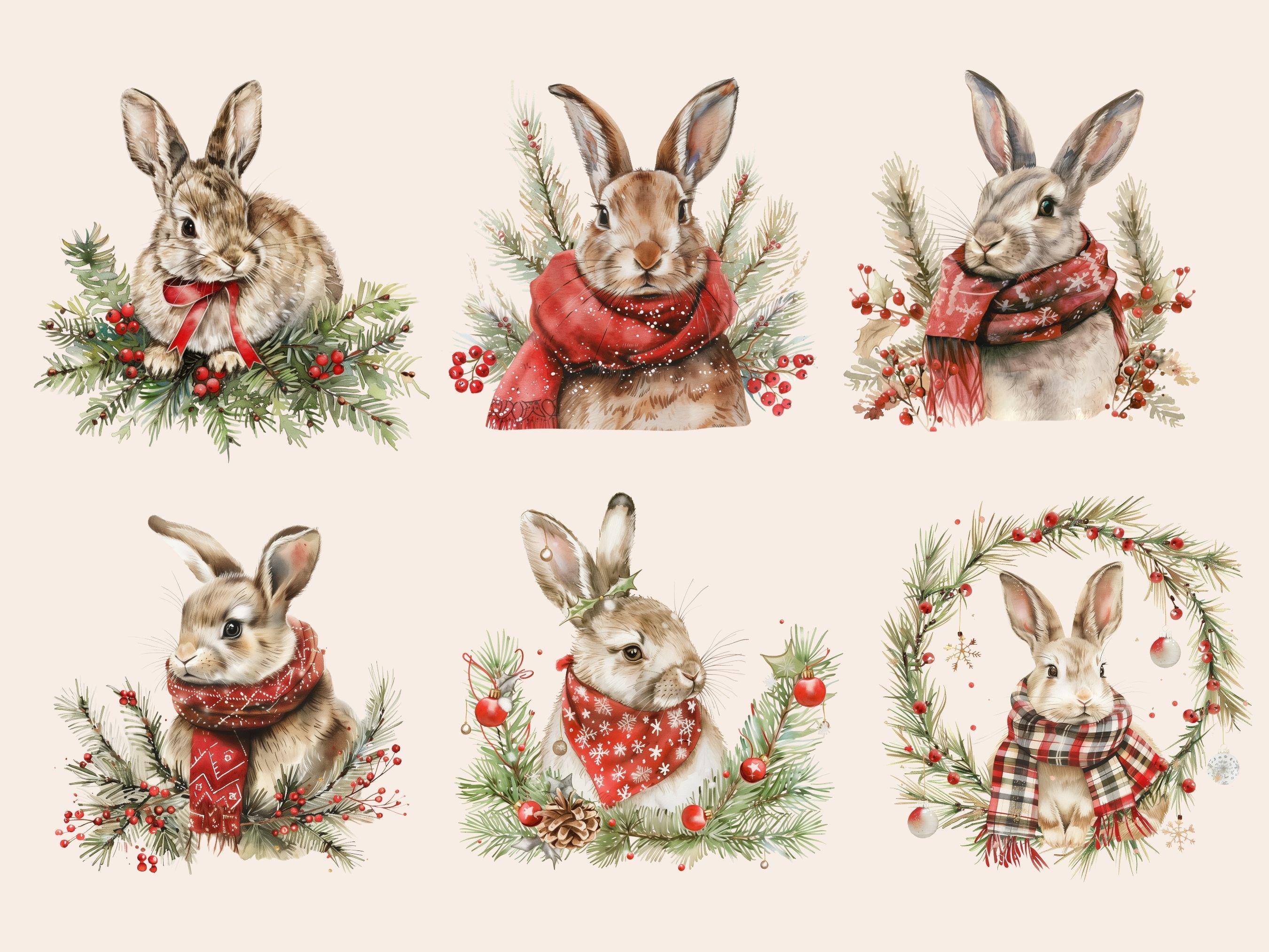 Watercolor Christmas Bunny Clipart – Santa Rabbit PNG, Festive Holiday ...