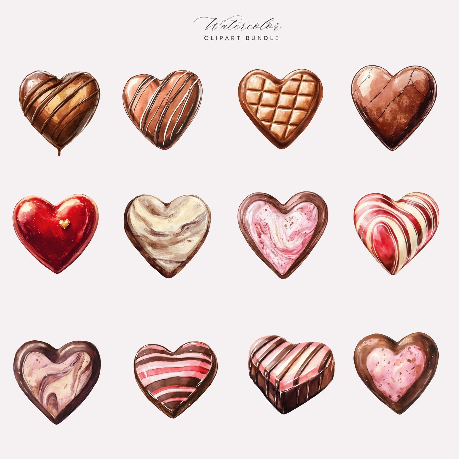 Watercolor Valentine’s Day Clipart – Heart Chocolates & Sweet Desserts ...