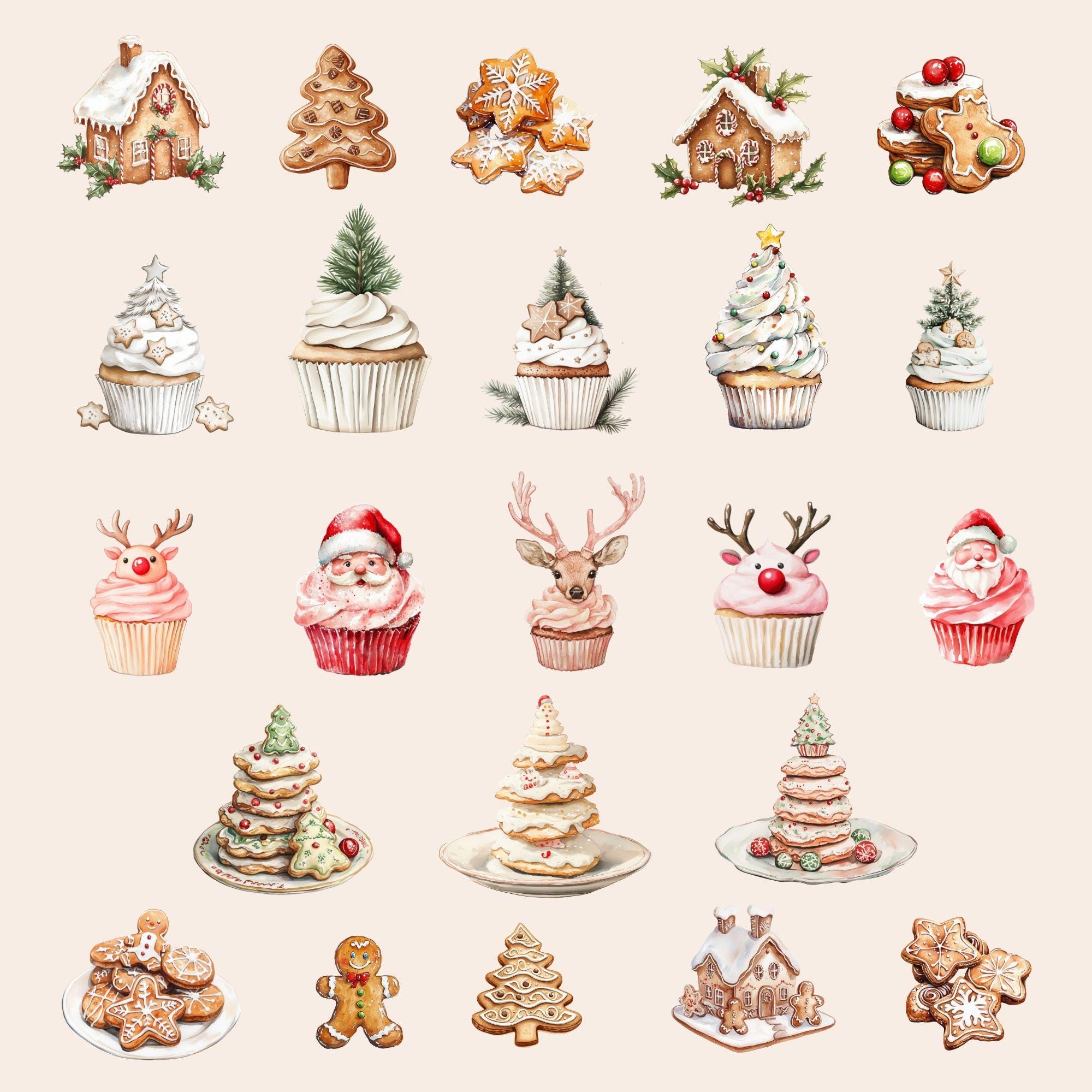 Watercolor Christmas Treats Clipart, Christmas Festive Cookies ...