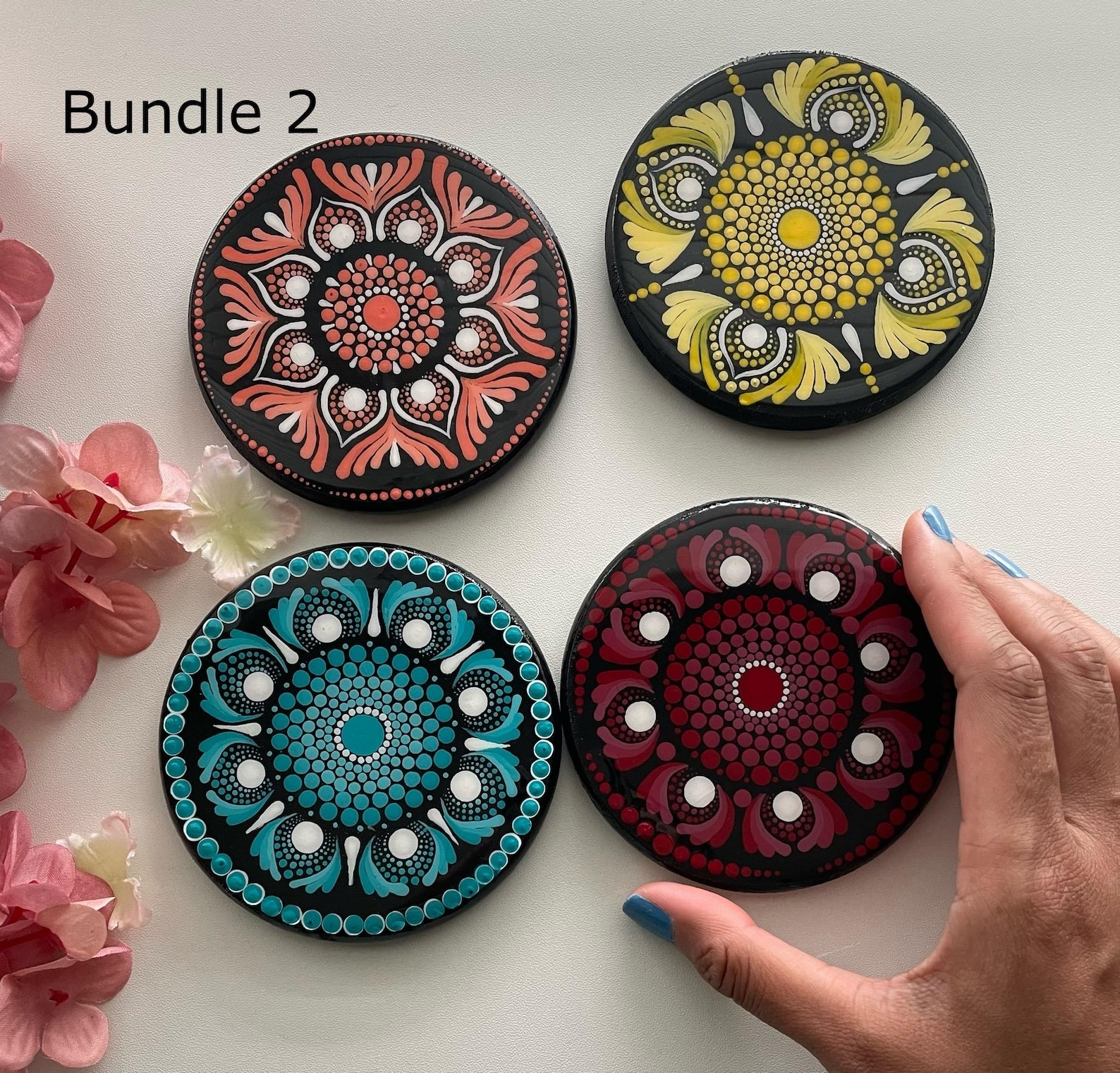 Handcrafted Mandala Coaster Sets Burst of Color - Etsy