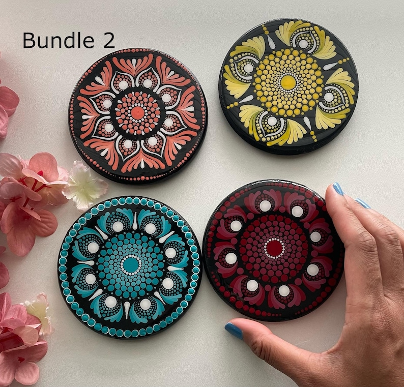 Handcrafted Mandala Coaster Sets Burst of Color - Etsy