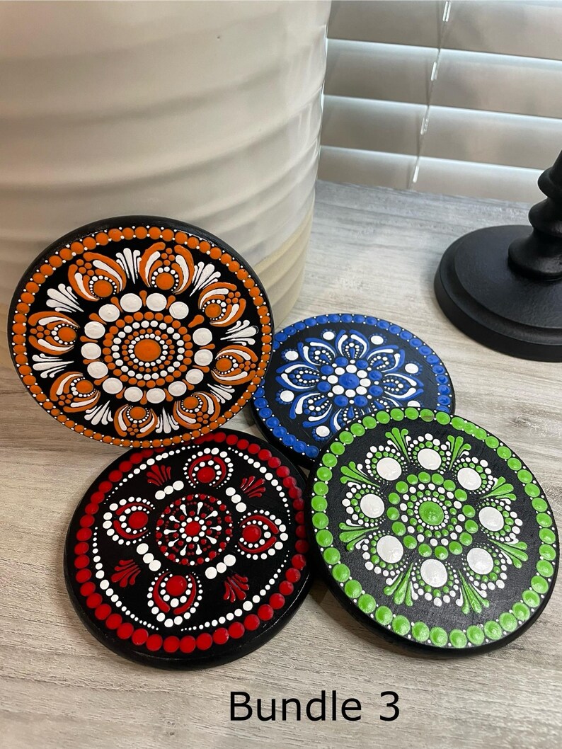 Handcrafted Mandala Coaster Sets Burst of Color - Etsy