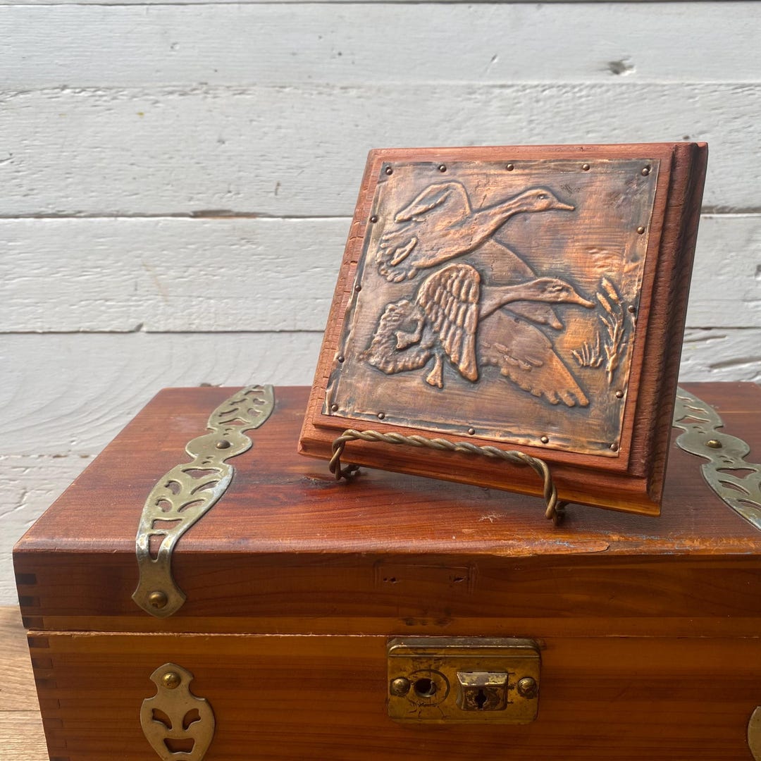 Vintage Copper Hand Tooled Flying Duck Plaque - Metal Relief Art - 5 ...