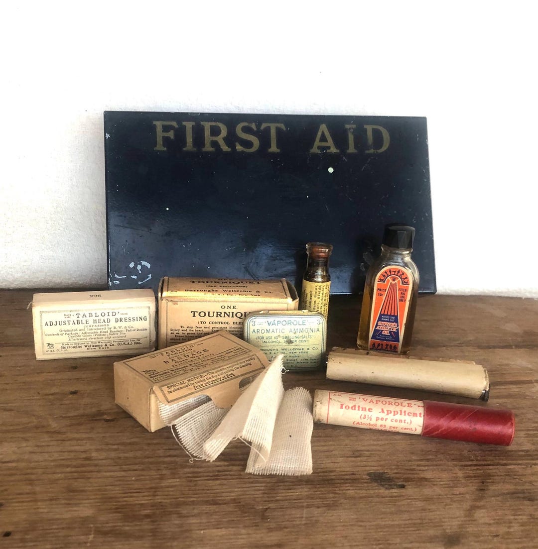 Antique First Aid Kit Metal Box With Original Supplies -'tabloid ...