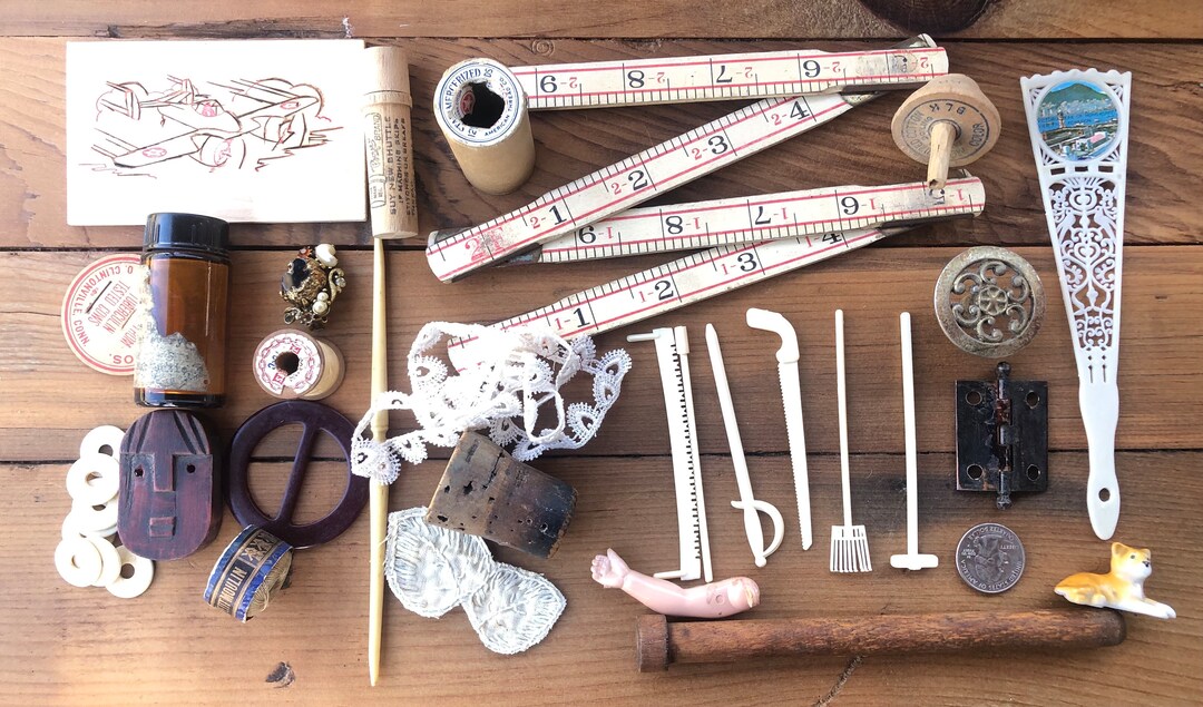 Vintage Assemblage Mixed Media Altered Art Supplies Lot Collection of ...