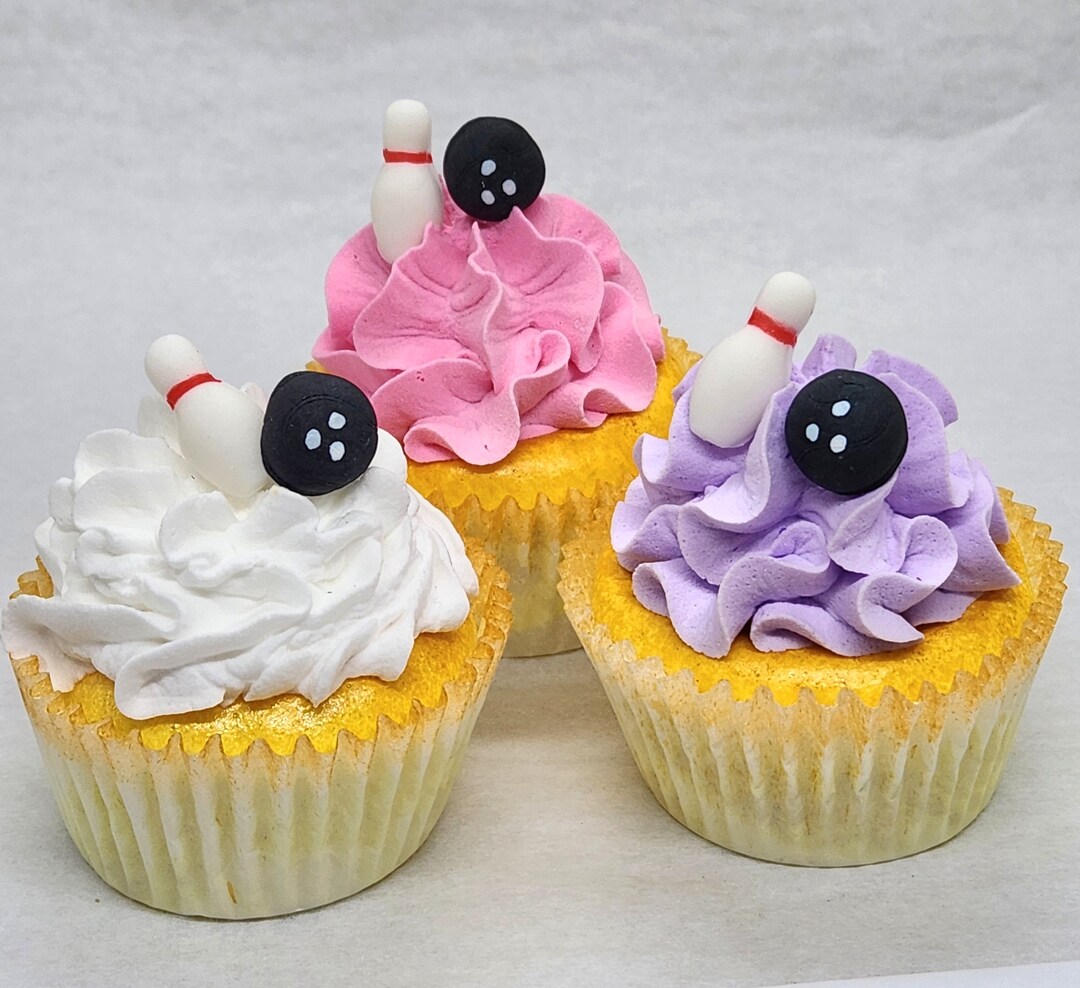 Bowling Pins Balls Fondant Cupcake Toppers 12 Cake Decorations Edible ...