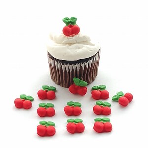 Cherries Fondant Cupcake Toppers 12 Cake Decorations Edible Fruit Red ...