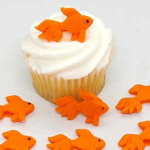 Goldfish Fondant Cupcake Toppers 12 Orange Cake Decorations Edible Fish ...