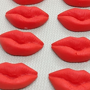 Fondant Cupcake Toppers 12 Red Lips Kiss Mouth Edible Cake Decorations ...