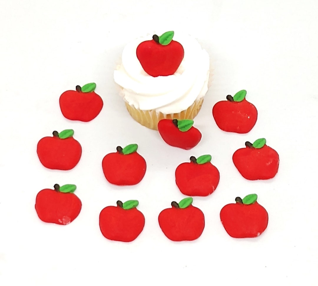 12 Red Apple Fondant Cupcake Toppers, Edible Cake Decorations - Etsy