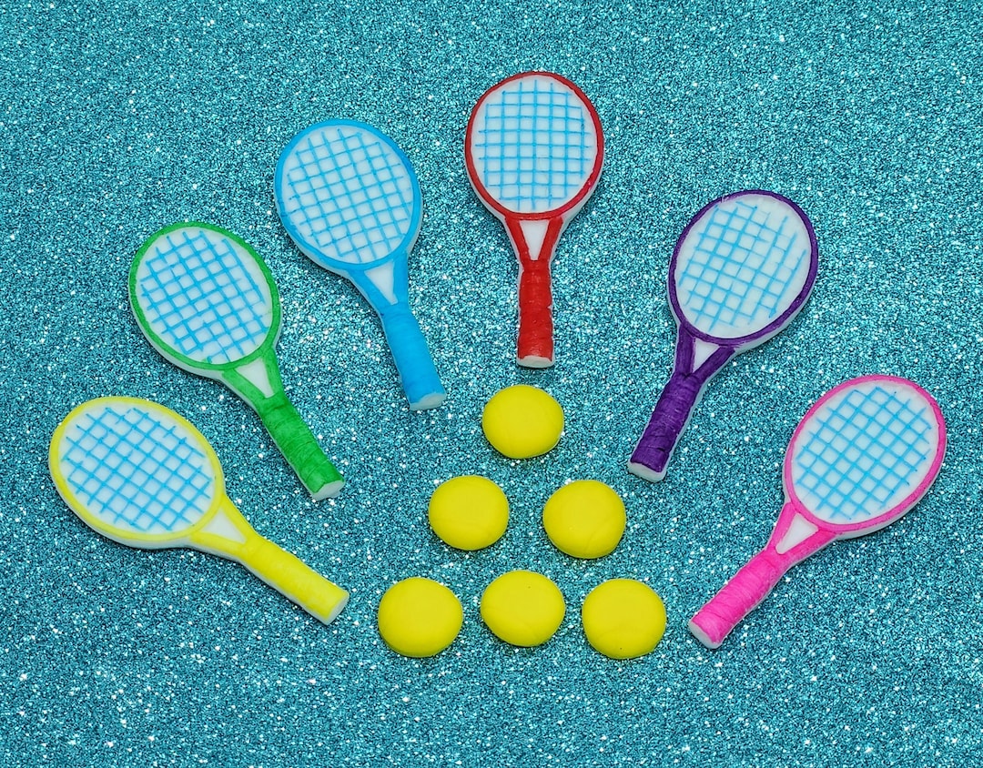 Tennis Racket Balls Fondant Edible Cupcake Toppers 12 Cake Decorations ...