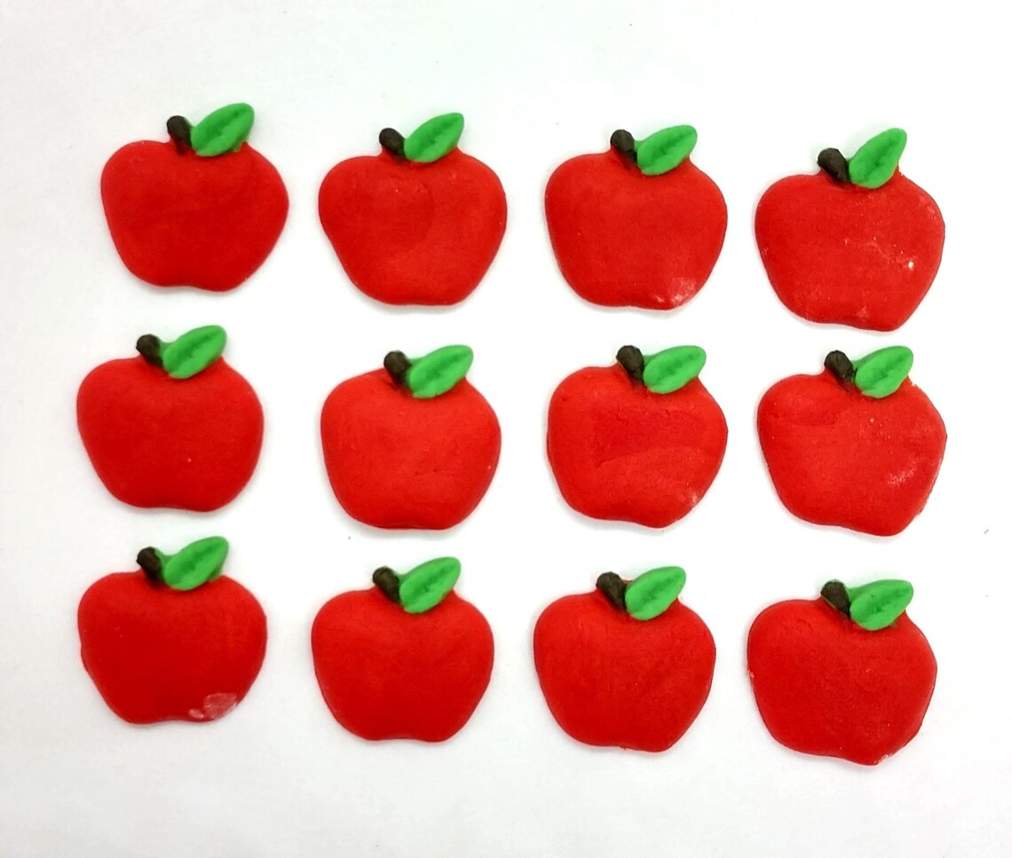 12 Red Apple Fondant Cupcake Toppers, Edible Cake Decorations - Etsy