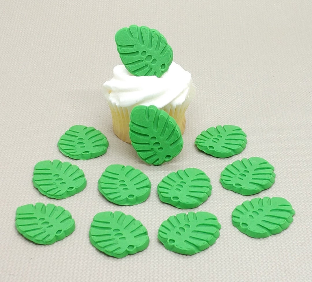 Palm Leaf Fondant Cupcake Toppers 12 Green Leaves Edible Cake ...
