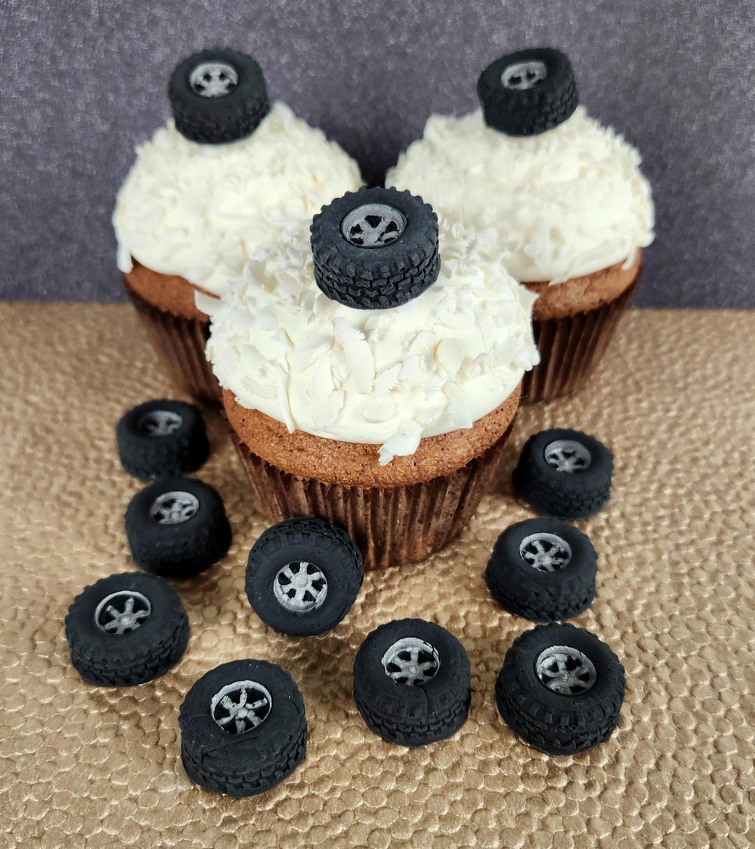 Tires Wheels Fondant Edible Cupcake Toppers 12 Cake Decorations Party ...