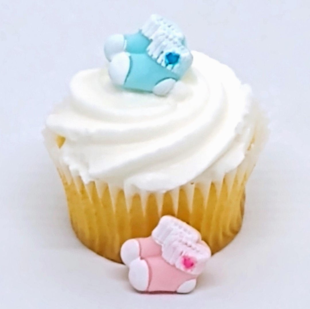 Baby Booties Fondant Cupcake Toppers, Shower Gender Reveal, 12 Edible ...