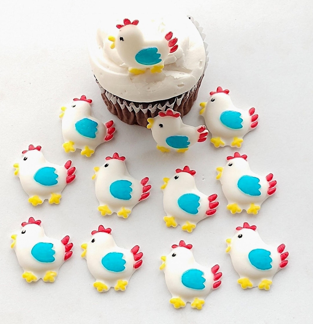 Chickens Edible Fondant Cupcake Toppers 12 Cake Decorations Farm ...