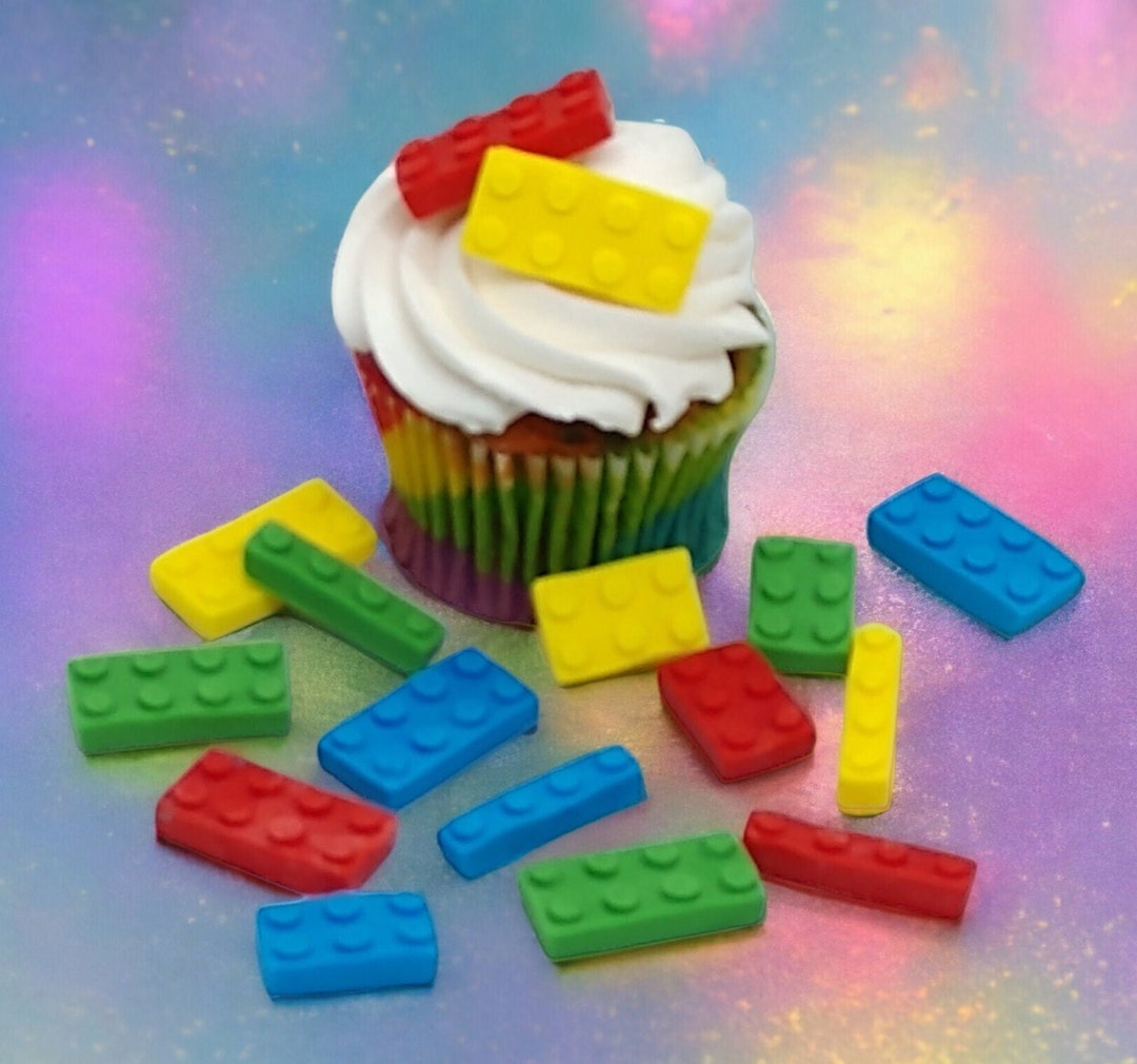 Building Blocks Fondant Cupcake Toppers 16 Cake Decorations Party ...
